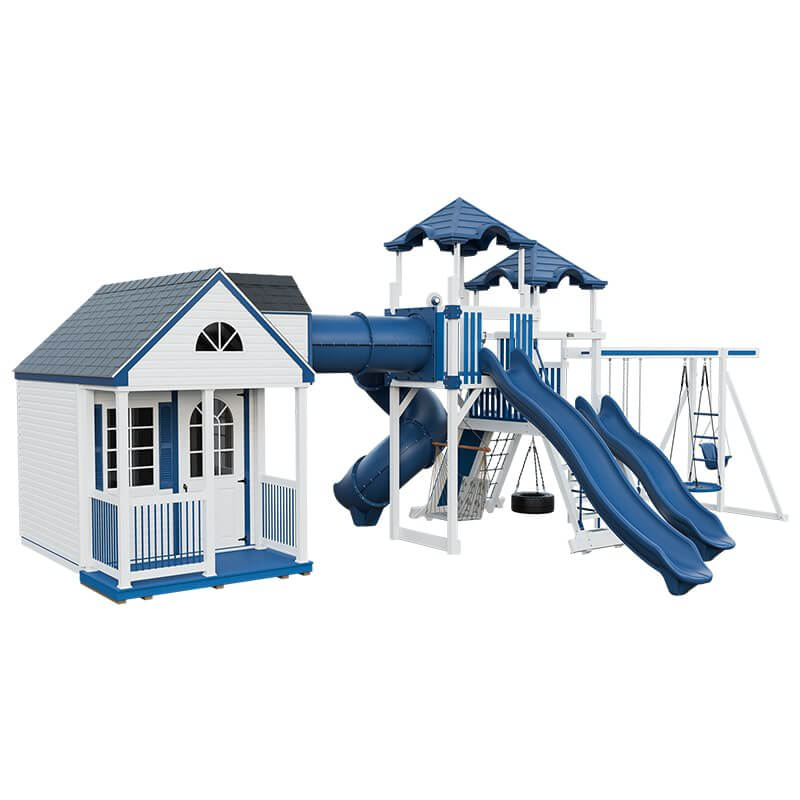 Cardboard Playhouse Cottage Kids Playhouse Indoor - Blue Shutters ...